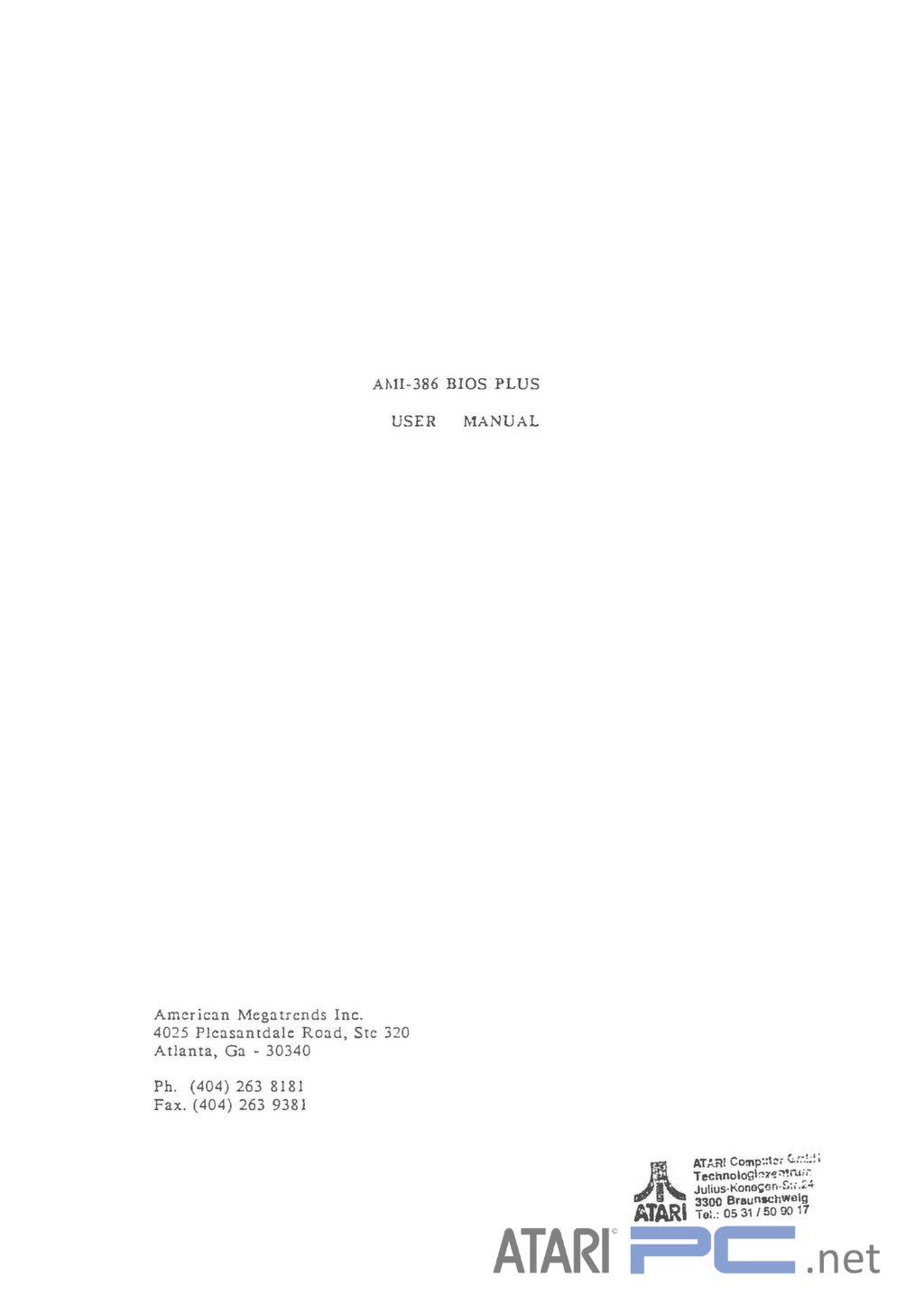 Atari PC5 (AMI-386 BIOS PLUS) User Manual – Atari PC | IBM PC ...